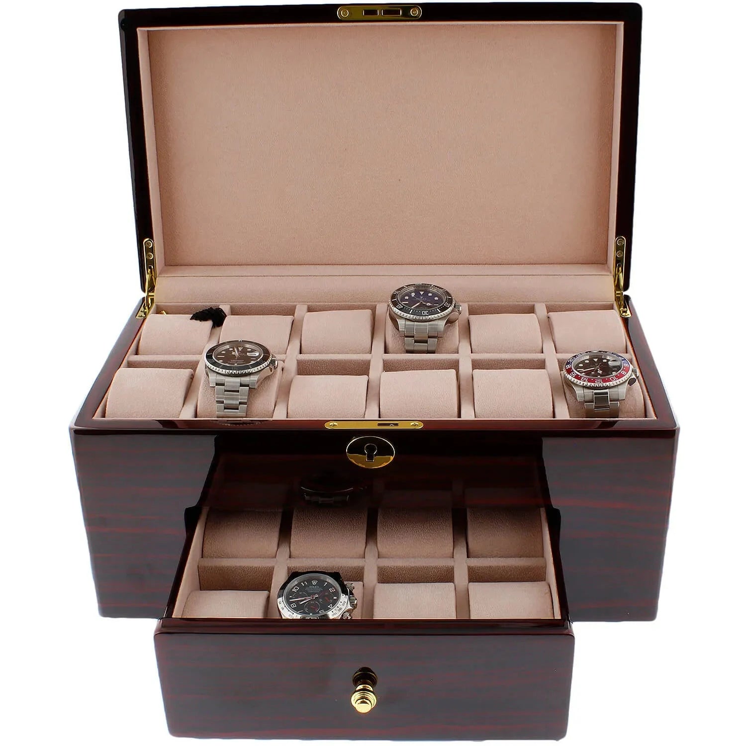 Premium 20 Watch Box in Cherry Wood Piano Gloss Finish - Luxury Lining